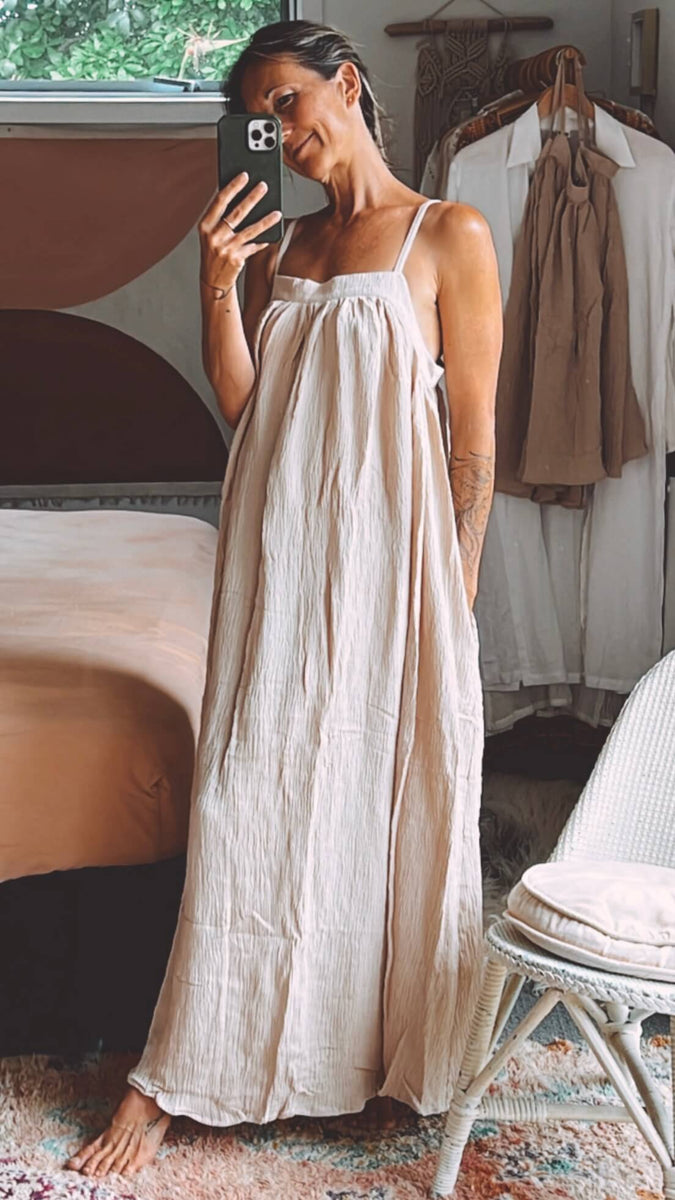 TANAH FOLK // Bay Maxi Dress // Oyster // S/M – Worn + Wilder